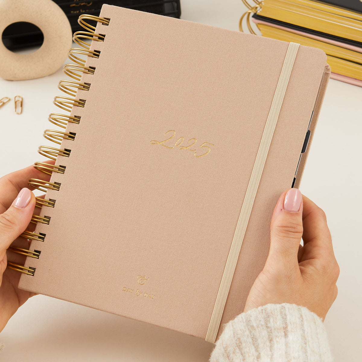 2025 Daily Planner - Daily Planner Cream Cloth Cover – Blush and Gold