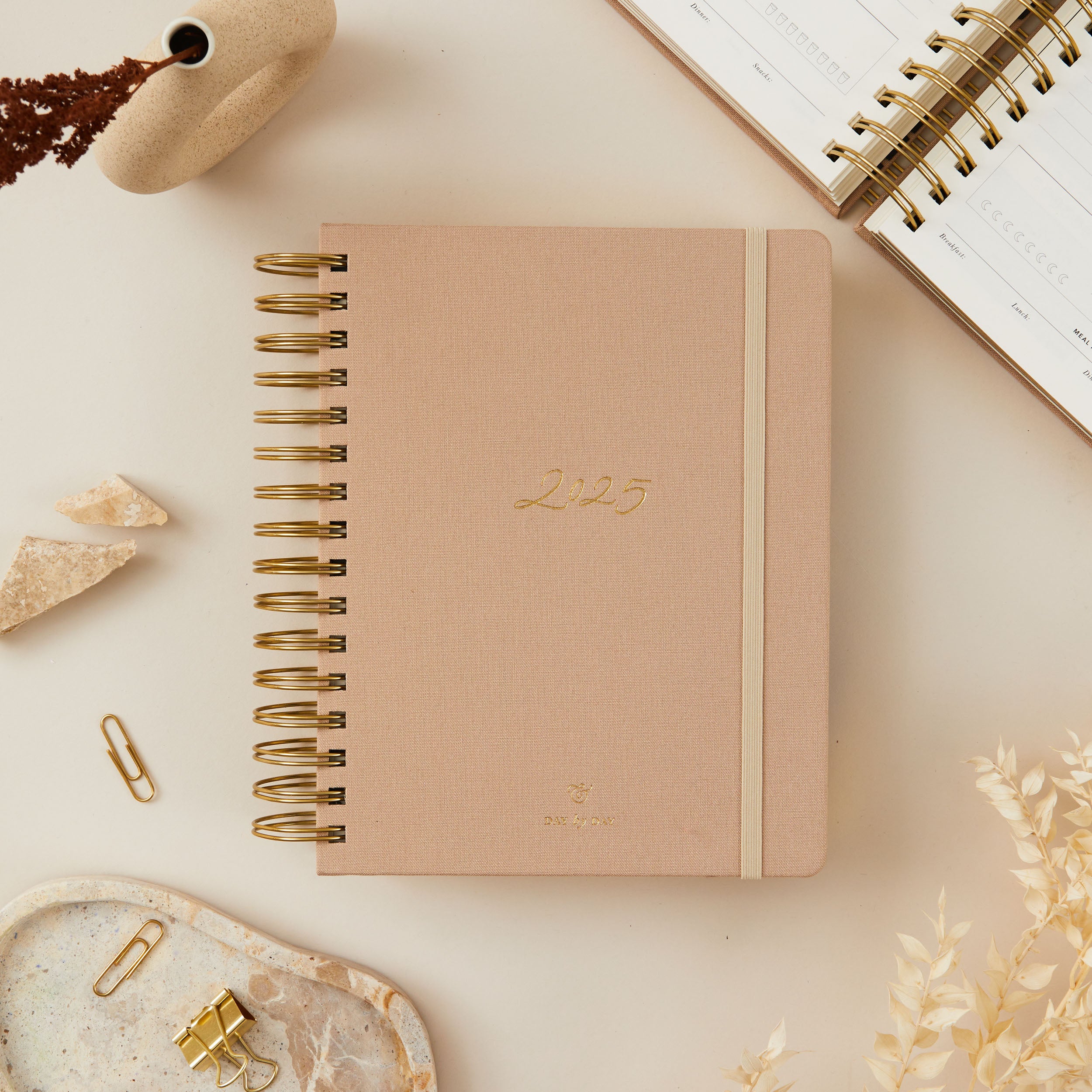 2025 Daily Planner - Daily Planner Cream Cloth Cover – Blush and Gold