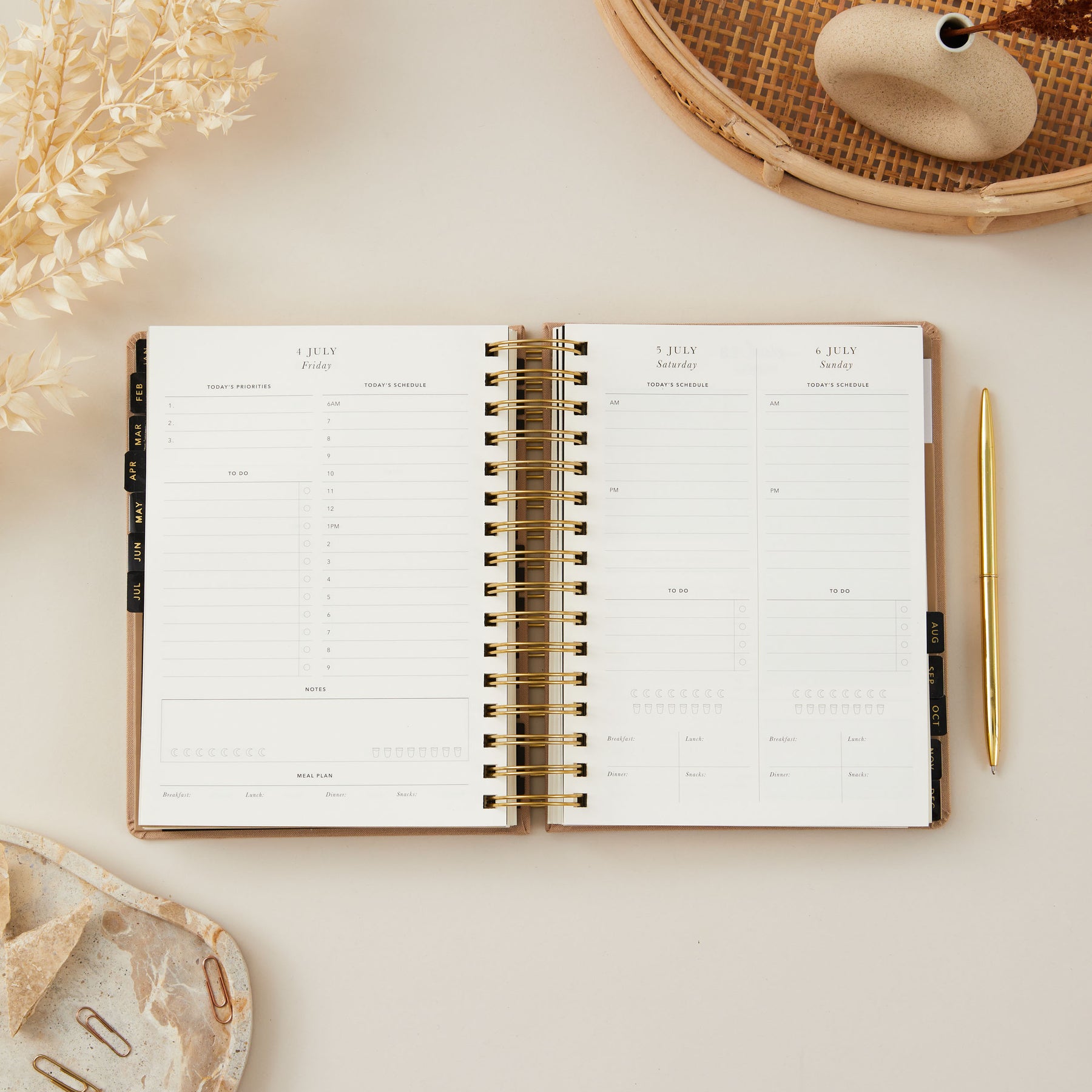 2025 Daily Planner - Daily Planner Cream Cloth Cover – Blush and Gold