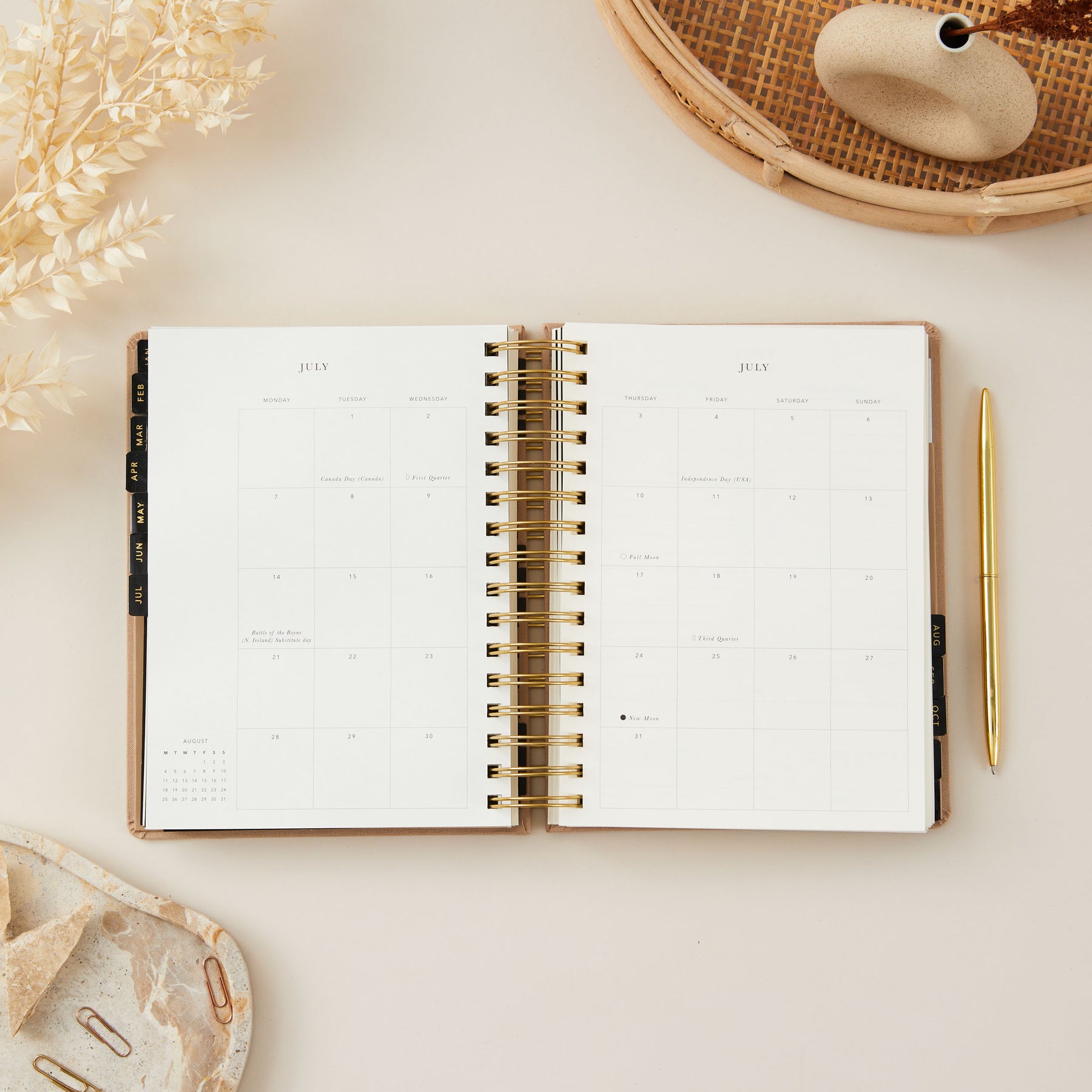 2025 Daily Planner - Daily Planner Cream Cloth Cover – Blush and Gold