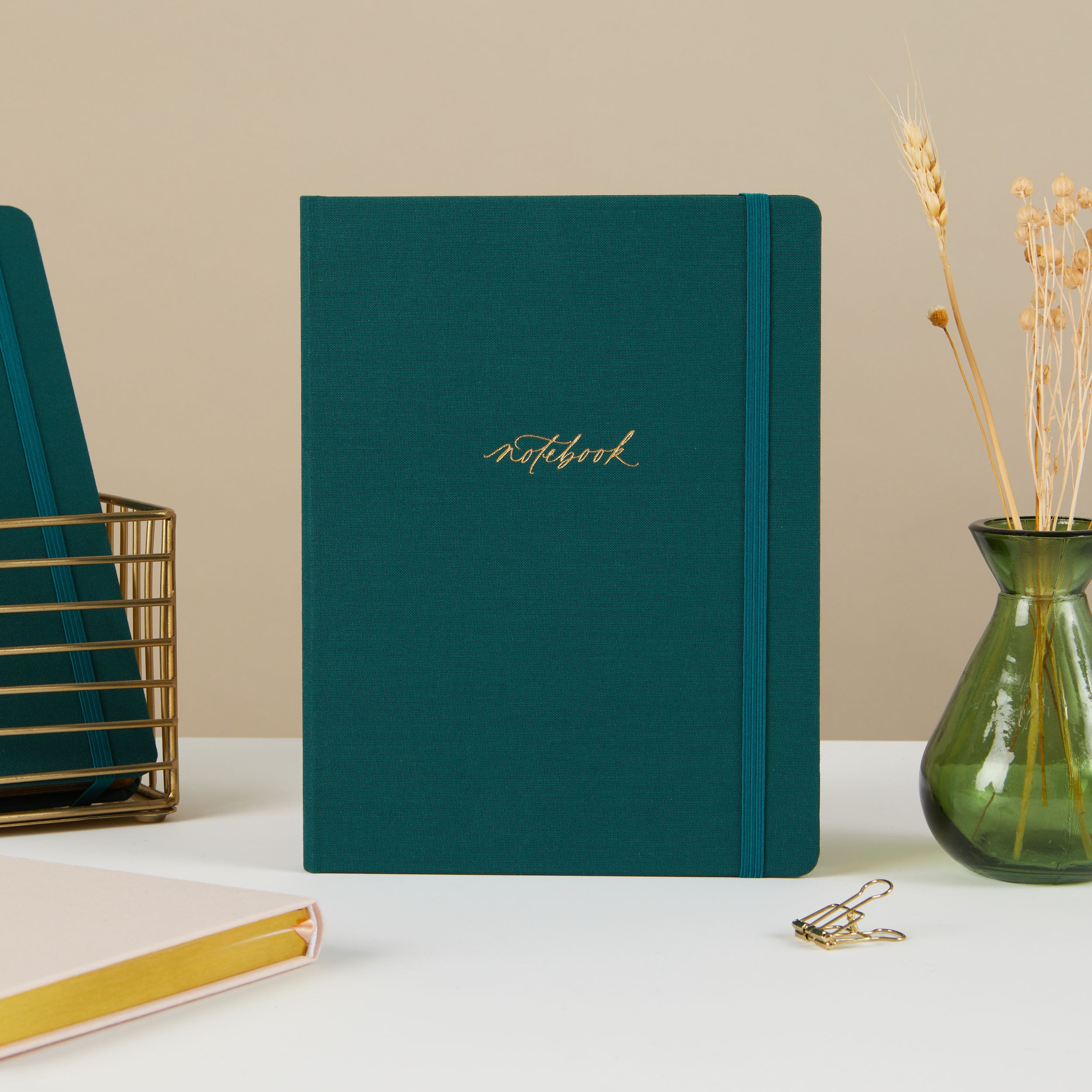 Luxury Notebook - Green Cloth Lined Pages with Gold Details – Blush and ...