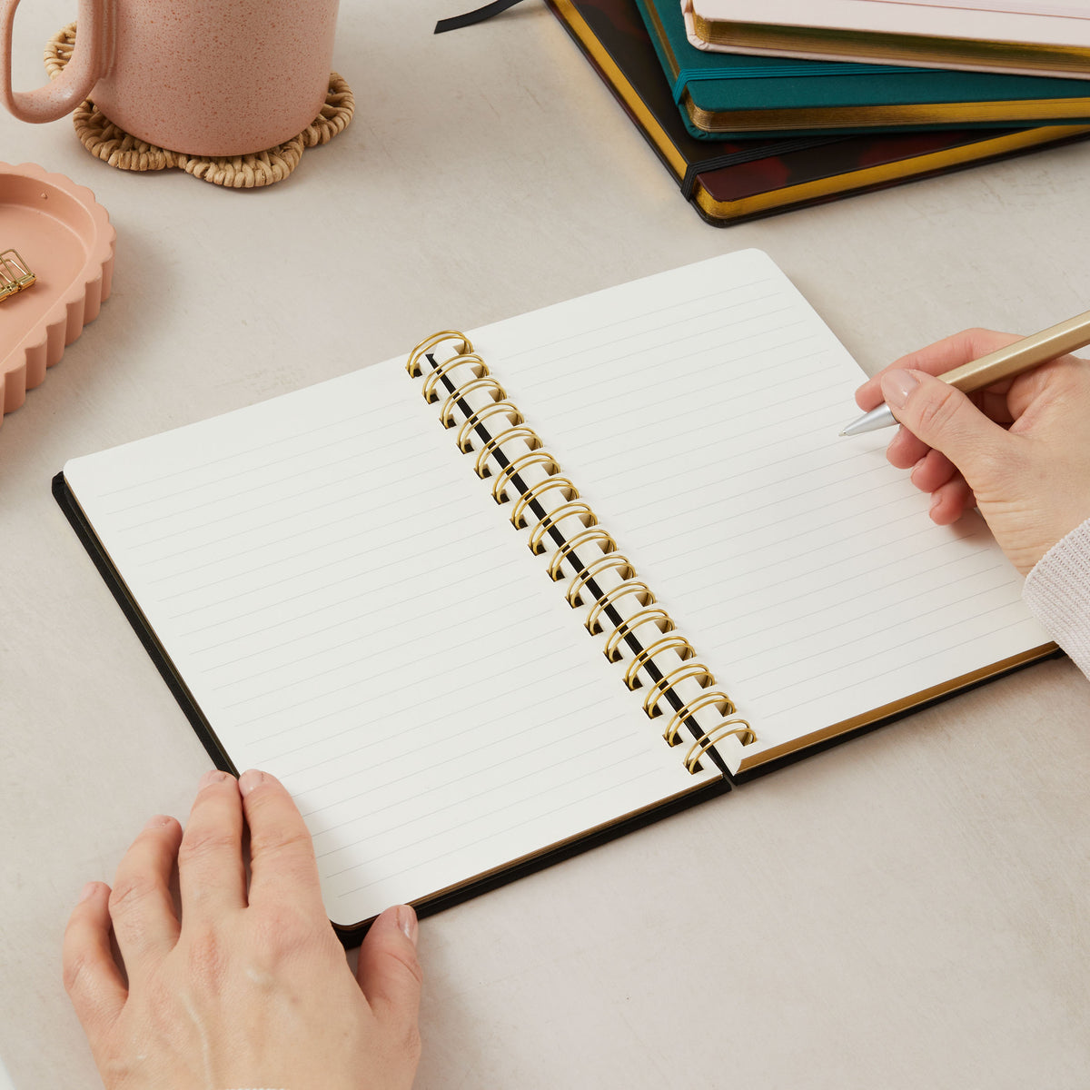 Luxury Notebook Curve Minimalist Lined Pages with Spiral – Blush and Gold