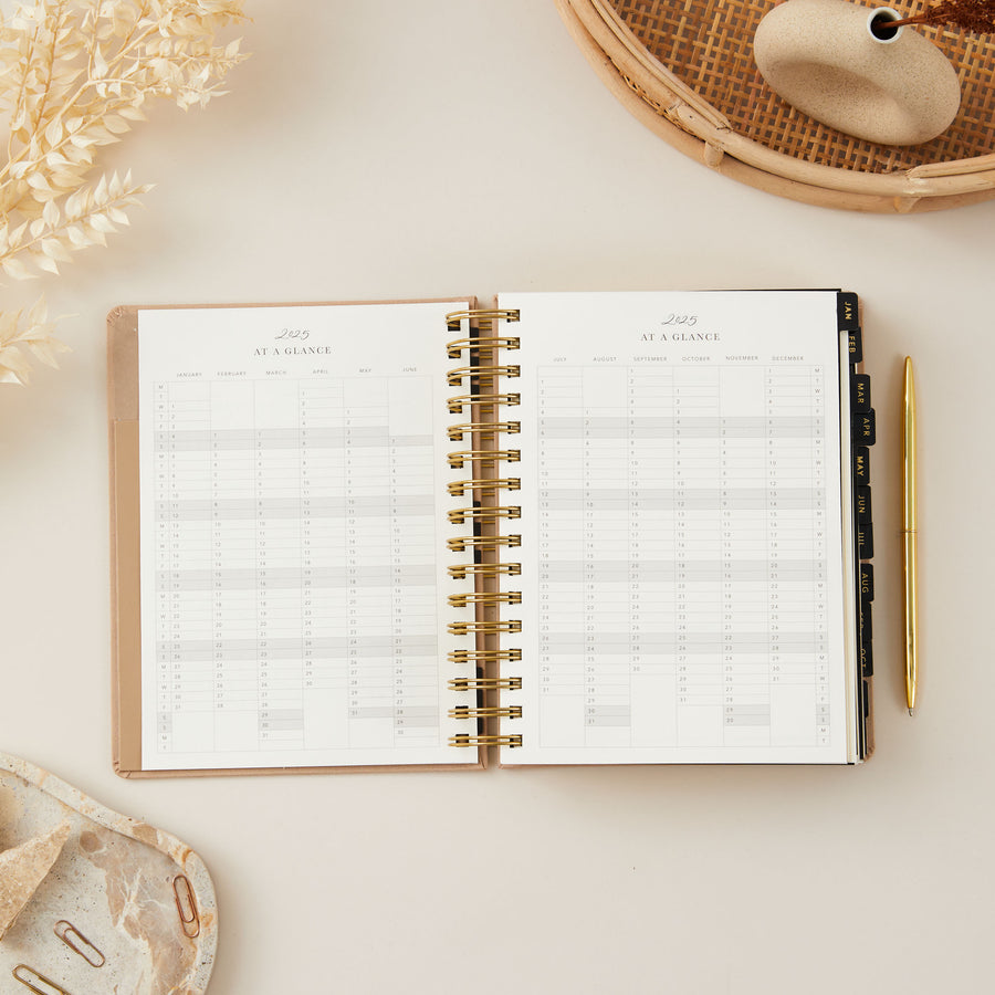 2025 Daily Planner - Daily Planner Cream Cloth Cover – Blush and Gold