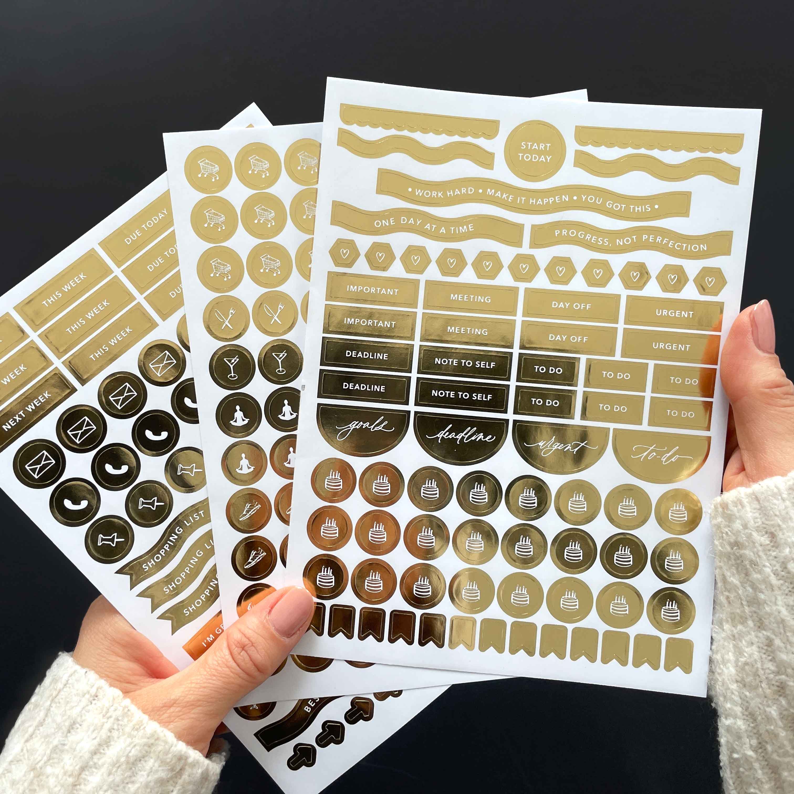 Planner Sticker Pack (3 sheets) – Blush and Gold