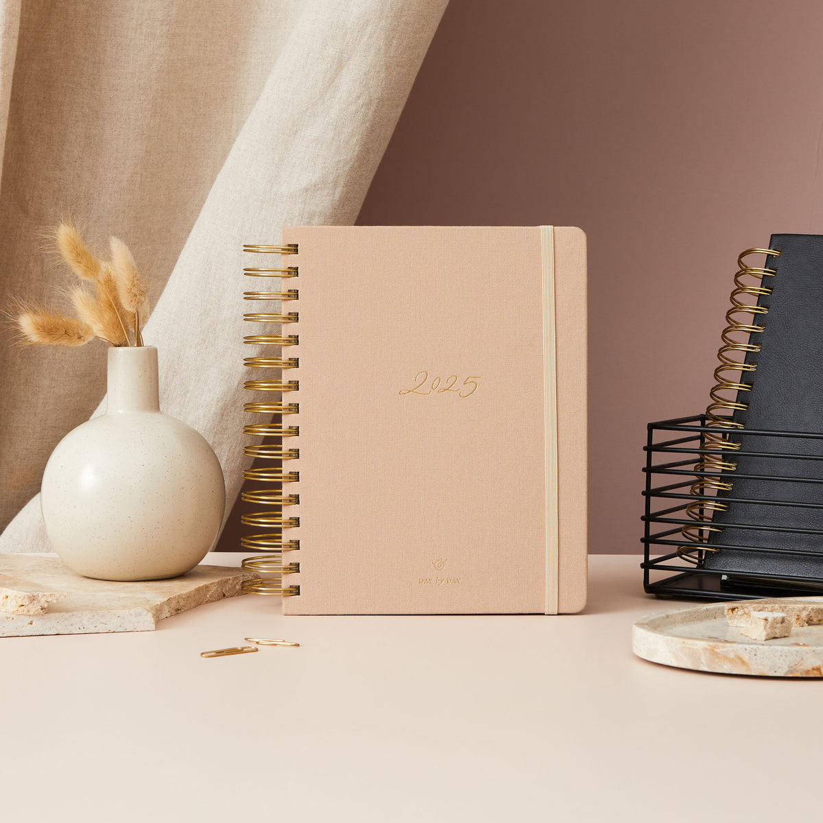 2025 Daily Planner - Daily Planner Cream Cloth Cover – Blush and Gold