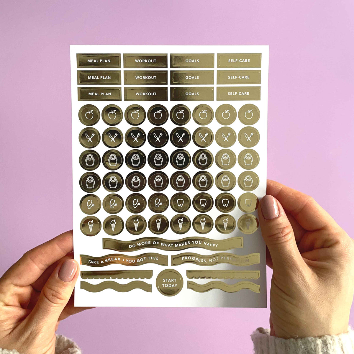 Fitness Sticker Pack (3 sheets) – Blush and Gold