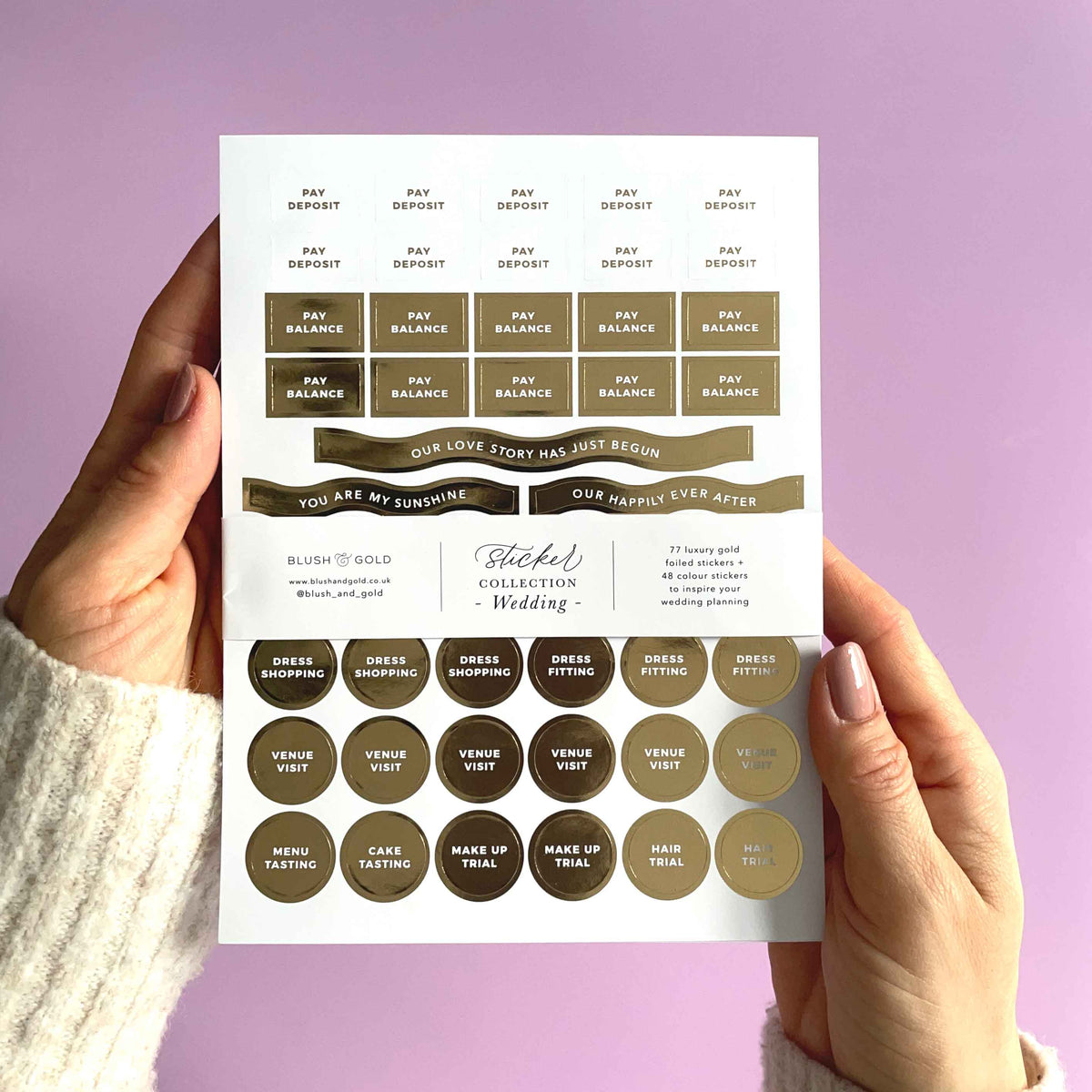 Wedding Sticker Pack (3 sheets) – Blush and Gold