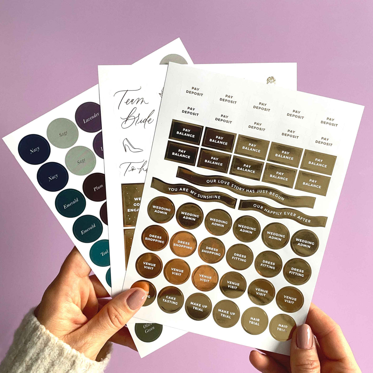 Wedding Sticker Pack (3 sheets) – Blush and Gold